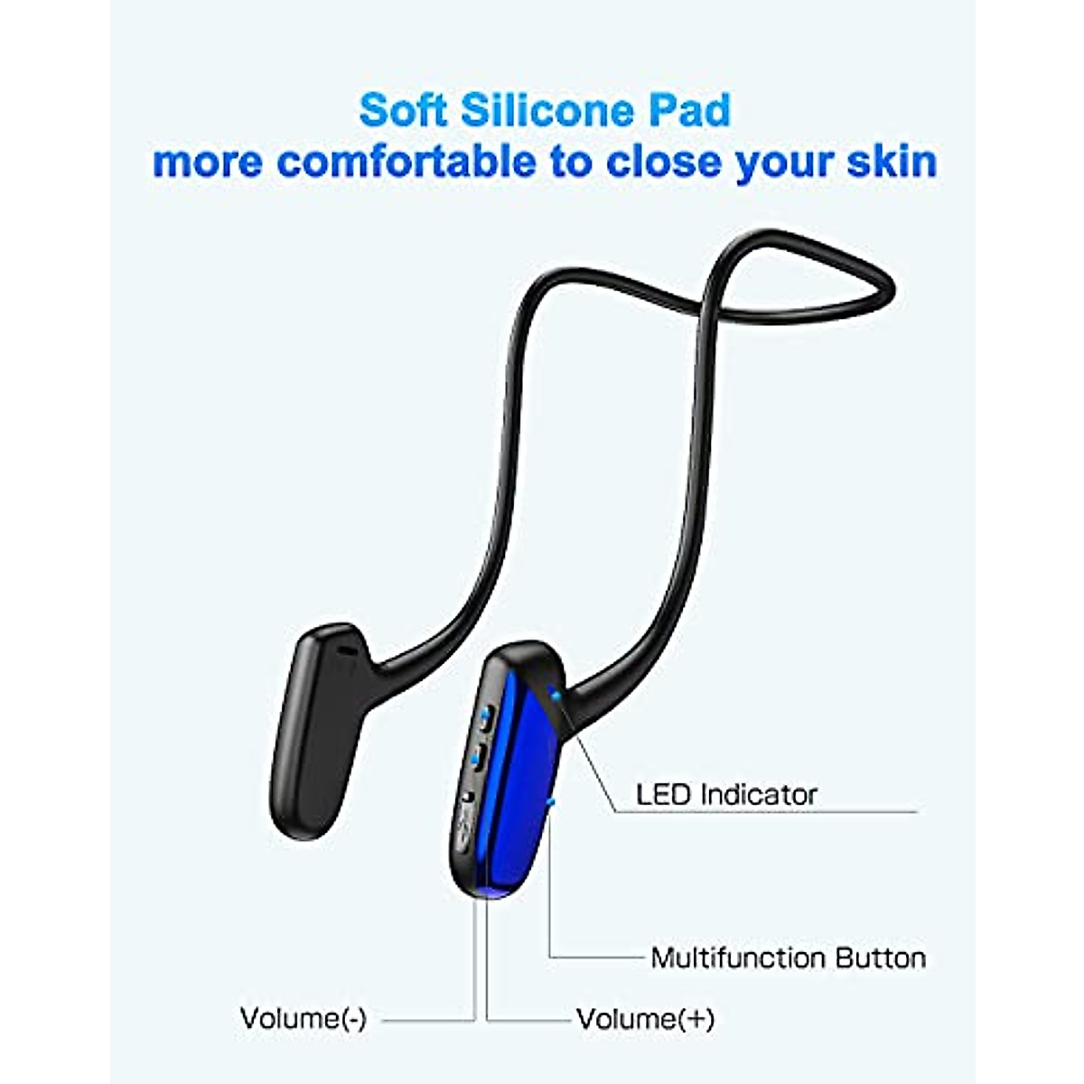 Open Ear Wireless Bone Conduction Headphones, Bluetooth 5.0 Wireless Earphones, High Sound Quality, Waterproof Sports Open-Ear Headsets for Running Hiking Driving Bicycling (Blue)