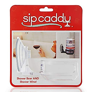 The SipCaddy Shower Beer & Bath Wine Holder | Portable Drink Cupholder | Shower Caddy | Beer, Wine, Shampoo Holder | American-Made Suction Cup | Clear