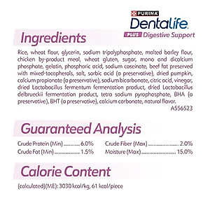 Purina Dentalife Plus Digestive Support Chicken and Pumpkin Flavor Small/Medium Dog Dental Chews - 19 ct. Pouch