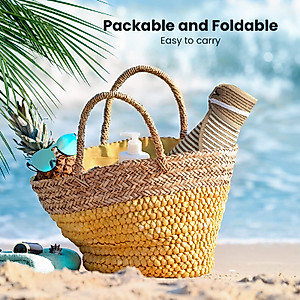 Simplicity Sun Hats for Women Fashionable Womens Wide Brim Hat Roll-up Straw Sun Visor Hat Beige/White