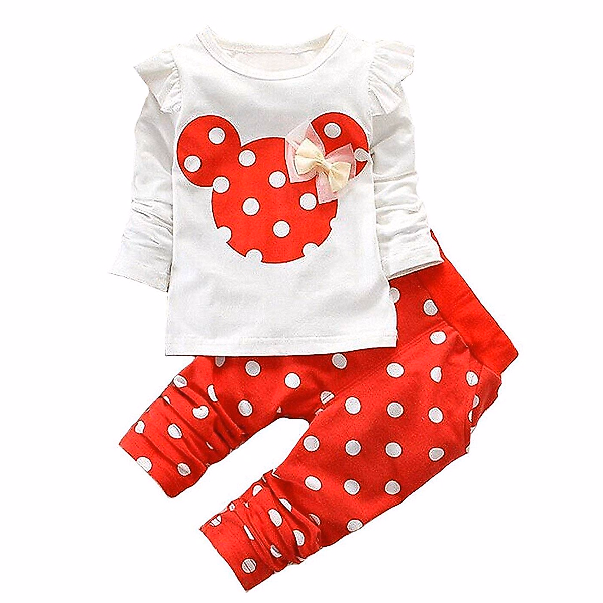 WHBFRG Baby Girl Clothes, 2 Pieces Long Sleeved Cute Toddler Infant Outfits Kids Tops and Pants Set(18-24 Months,Red)