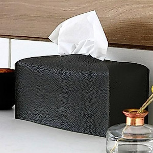 Large Tissue Box Cover, 2Pcs PU Leather Rectangle Tissue Organizer, Modern Tissue Holder for Bathroom/Car/Office/Night Stands Decor (Black)