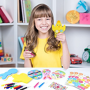 ELECLAND 208 Pcs Easter Foam Stickers Set Easter Bunny Chick Flower Egg Foam Stickers for Easter Crafts with Rhinestones Colored Pen Easter DIY for Girls Boys Easter Home Activities