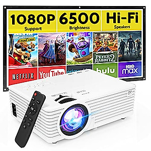 Mini Video Projector with 6500 Brightness, 1080P Supported, Portable Outdoor Movie Projector, 176" Display Compatible with TV Stick, HDMI, USB, VGA, AV for Home Entertainment