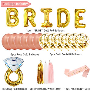 SKJIAYEE Bachelorette Party Decorations Kits-Rose Gold Bridal Shower Party Supplies including The Bride Sash,Tassel Garland Banner, Diamond Ring Balloons, Bride Foil Balloons, Confetti Latex Balloons