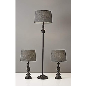 Adesso 1591-01 Classic Set Containing Matching Floor Two Table Lamps, 16" x 16" x 60", Black