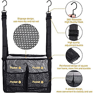 GGMOVE Hanging Mesh Shower Caddy College with Hooks, Bath Baskets Organizer Storage with 4 Pockets for College Dorm Rooms, Gym, Swimming and Travel (Black)
