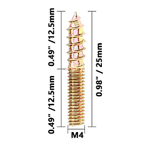 Zorveiio M4 Hanger Bolts, Length 1"(25mm) Double Headed Bolts Self-Tapping Screw for Furniture