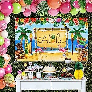 TREWAVE Large Hawaiian Aloha Party Decoration, Tropical Luau Party Backdrop, Summer Beach Photography Background, Hawaiian Party Baby Shower Tiki Themed Birthday Banner Wall Decor, 72.8 x 43.3 Inch