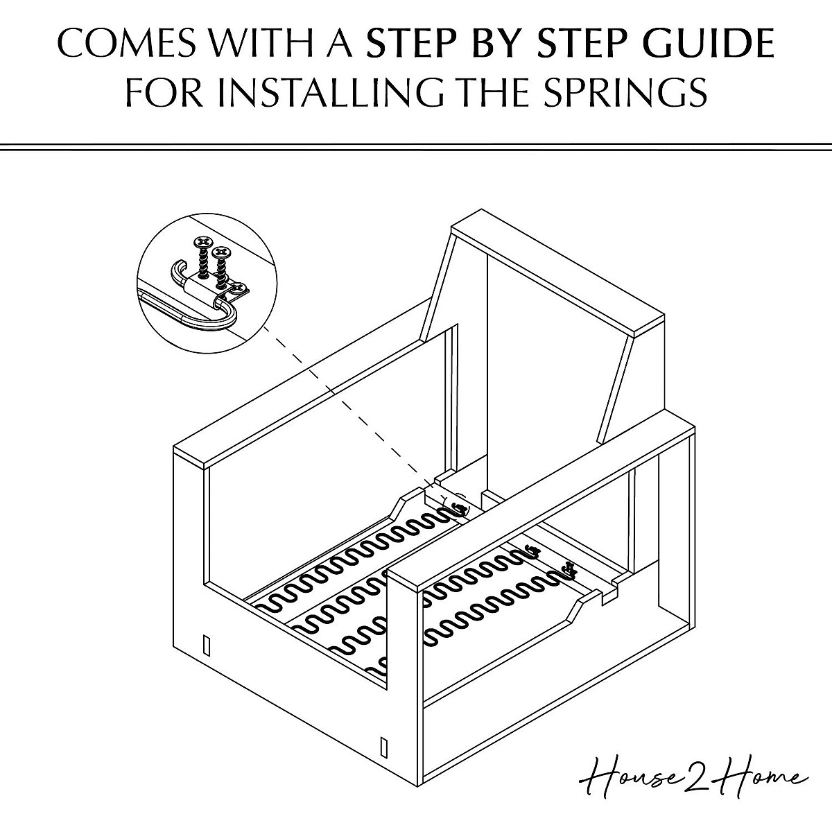 House2Home 31" Couch Spring Repair Kit to Fix Sofa Support for Sagging Cushions - Includes 4pk of Springs, Upholstery Spring Clips, Seat Spring Stay Wire, Screws, and Installation Instructions