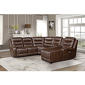 Lexicon Noura Modular Reclining Sectional Sofa, Right Chaise and Left Recliner (Power), Brown