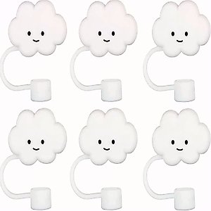 6 Pack Straw Covers Cap, Cute Silicone Cloud Straw Covers, Straw Protectors, Soft Silicone Cloud Shape Straw Lid for 6-8 mm Straws (Cloud Shape)
