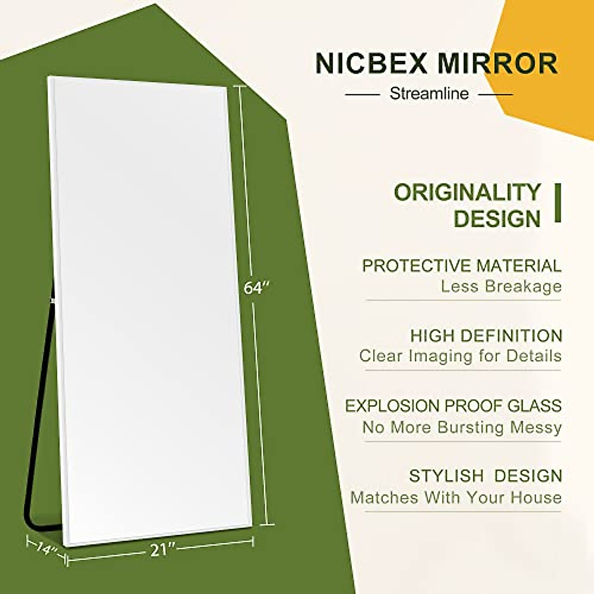 NicBex Full Length Mirror, 64x21 Inch Aluminum Alloy Frame Large Wall Mirror, Vanity Mirror, Dressing Mirror for Living Room,Bedroom ,White