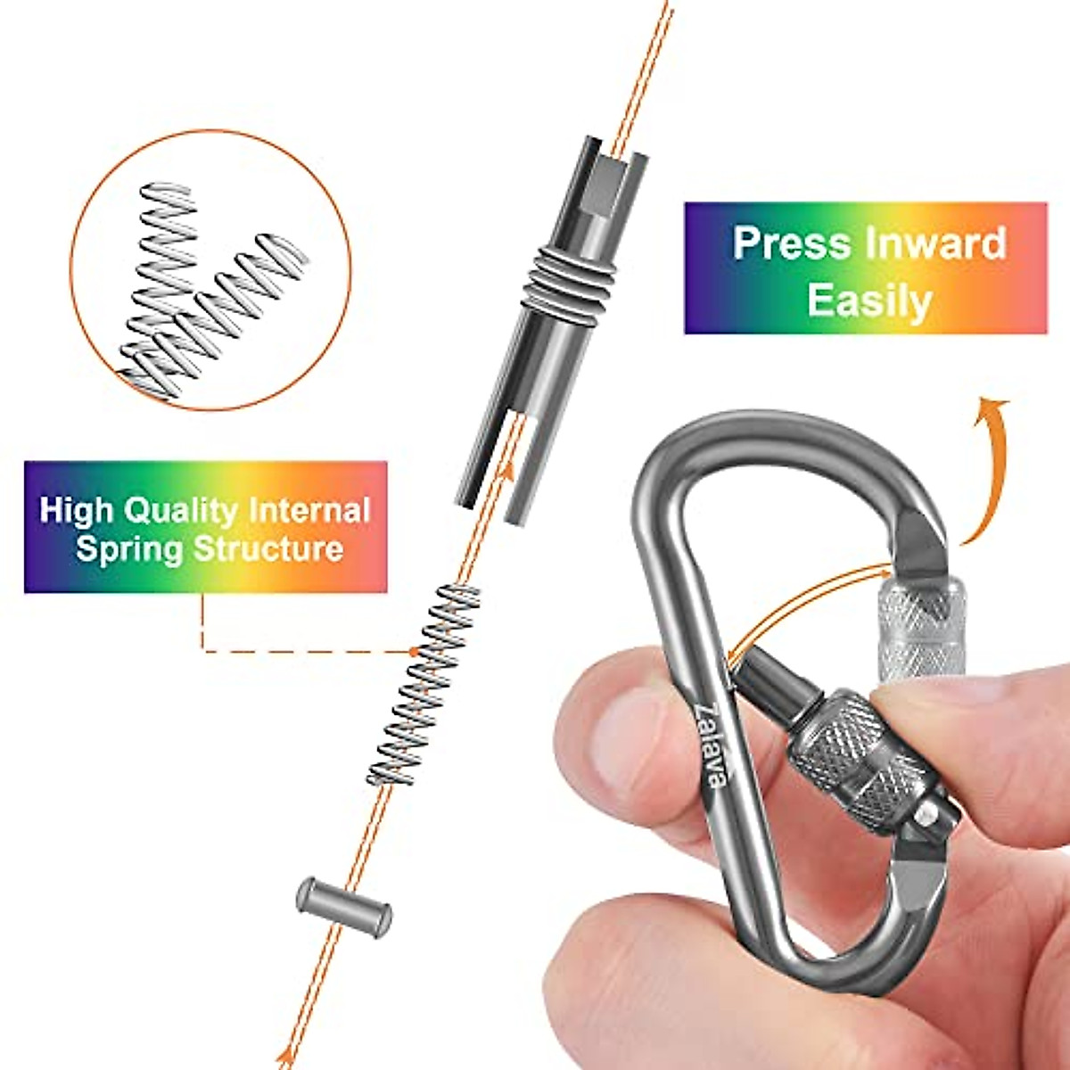 Zalava 6pcs 2”D-Clip Durable Locking Carabiner Keychain Clip,Keychain Clip Hook