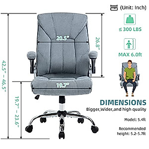 SEATZONE Home Velvet Office Chair, Comfortable Fabric Computer Desk Chair with Wheels, Executive Chair with Adjustable Height and Lumbar Support, Grey