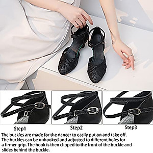 URYZE Latin Dance Shoes Sequin Mid Heel Dancing Heels Silver Ballroom Salsa Dance Shoes Practice Performance Tango Shoes 7.5