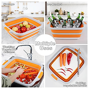 Large 4.22 Gal / 16L Collapsible Cutting Board with Container, Foldable BBQ Prep Tub, Sapce Saving Dish Basin for Kitchen, Camping, Picnic, Vegetable and Fruit