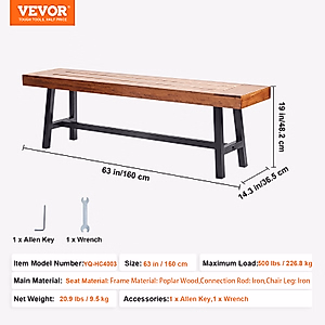 VEVOR Wood Outdoor Bench, 3-Person Garden Bench, 500 lbs Load Capacity,Weatherproof Never Rot Patio Bench for Garden, Park, Yard, Front Porch-63