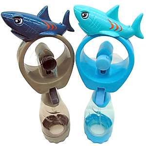 Shark Misting Spray Bottle Fan Kids Personal Cooling Mist Portable Handheld Humidifier Powered Fans with Mist for Boys or Girls, Set of 2