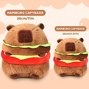 Riuhot Cute Hamburg Capybara Plush Pillows Soft Capybara Stuffed Animals Capybara Plushie Birthday Christmas Valentine's Day Gift for Kids（7.87in）