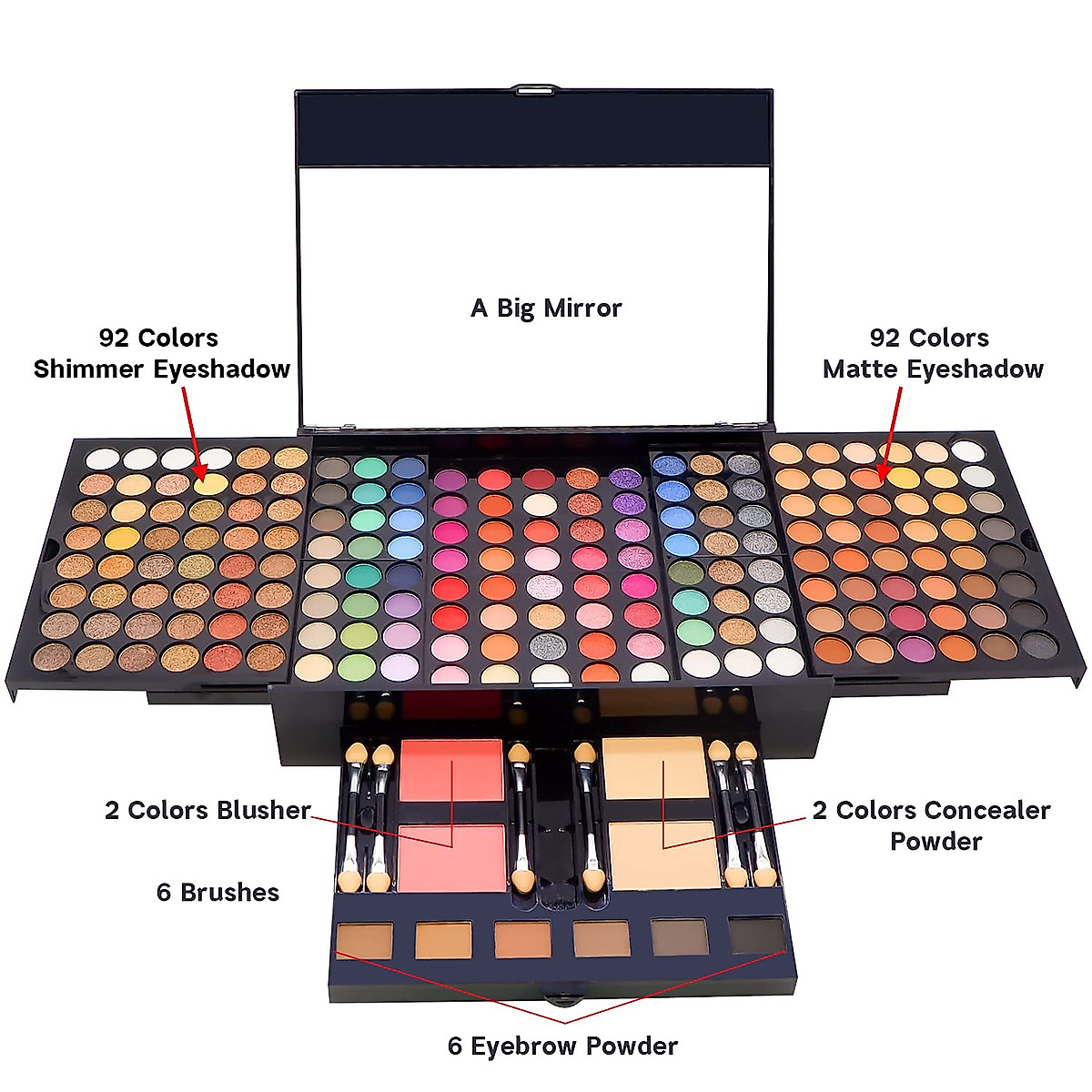 All in One Makeup Kit for Women Full Kit, 194 Colors Professional Makeup Gift Set with Facial Blusher, Eyebrow Powder, Concealer Powder, A Mirror, 6 Applicators