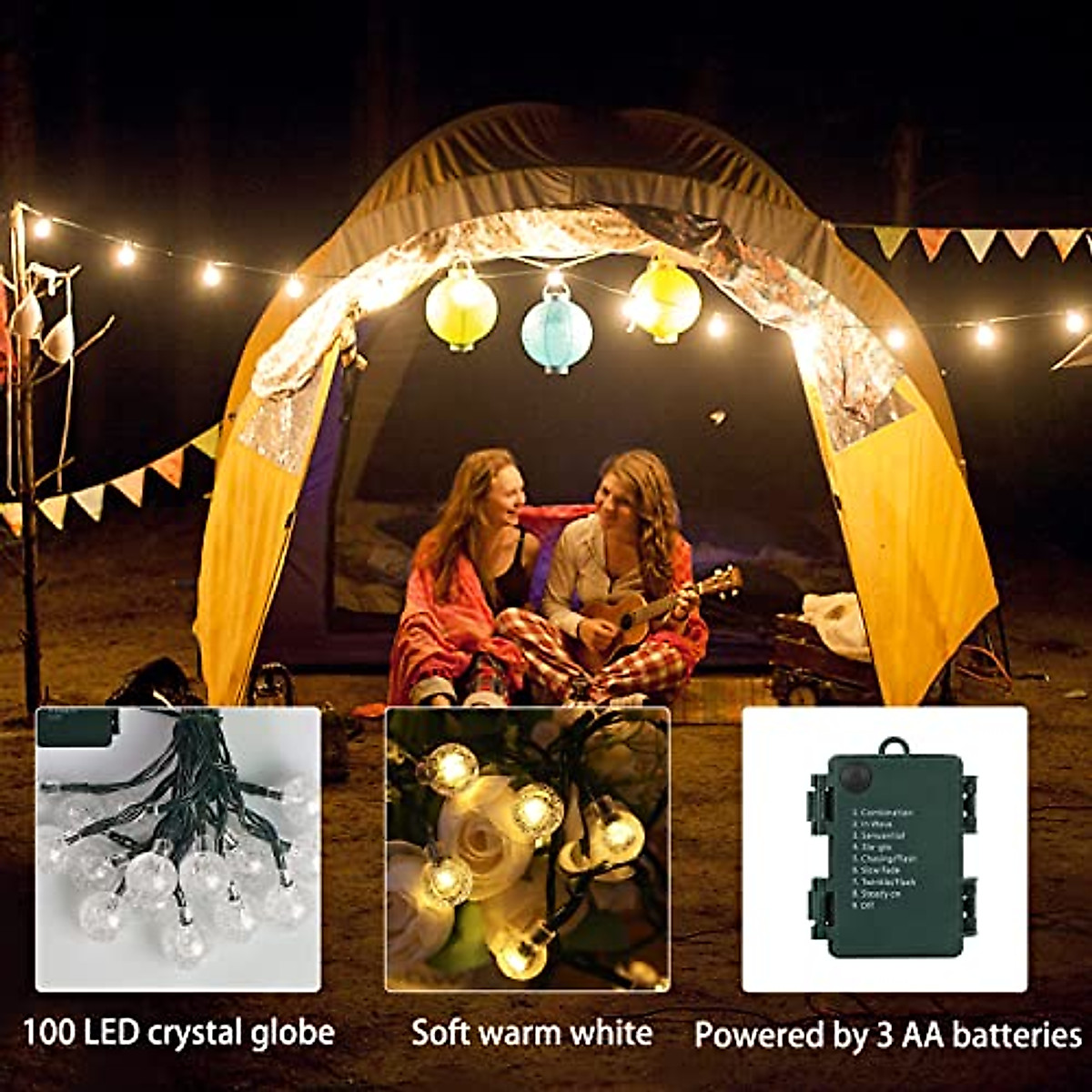 Goupfafa Battery Operated Globe String Lights, Outdoor String Lights 50.85FT 100 LED 8 Modes with Remote Timer Waterproof, Dimmable Christmas Lights Indoor Decor for Home Party Patio Garden Wedding