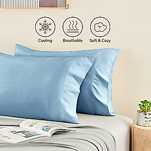 BEDELITE Pillow Cases Standard Size Set of 2, Rayon Derived from Bamboo, Cooling Pillow Cases for Hot Sleepers & Night Sweats, Breathable and Silky Soft Envelope Pillowcases(Blue, 20"x26")