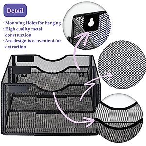 EXOFC 2Pack 3 Pockets Wall File Organizer,Mail Organizer Magazine Holder,Vertical Wall Mounted Mesh Hanging File Holder,Paper Organizer Mail Holder Magazine Rack for Home Office(Black)