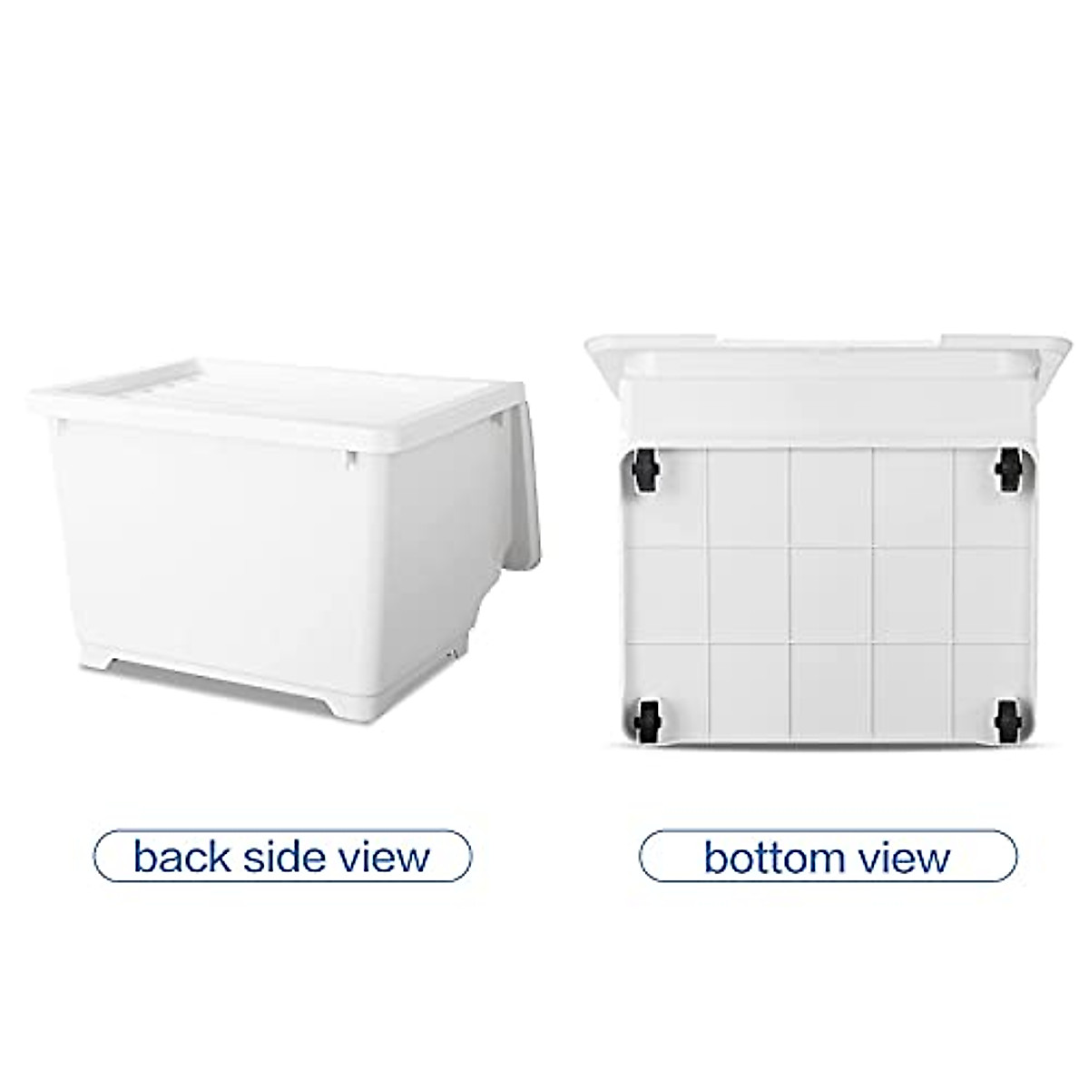 NC 3 Pack Large Stackable Plastic Storage Bin Tote with Clear Lids,Storage Box with Detachable Wheels（11 Gal,White,Large