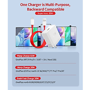 WNIEYO 10Pro/10R/10 80W SuperVooc Charger, Compatible with OnePlus 6T/6 Pro/6/5T/5 Pro, USB-C Fast Charging Cable 3.3FT