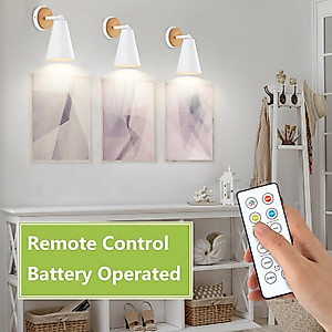 haultop Wooden Battery Operated Wall Sconce with Remote, White Wall Sconces Set of Two, Battery Operated Wall Sconces Set of Two Non Hardwired, Indoor Battery Sconces for Gallery, Bedroom, Corridor