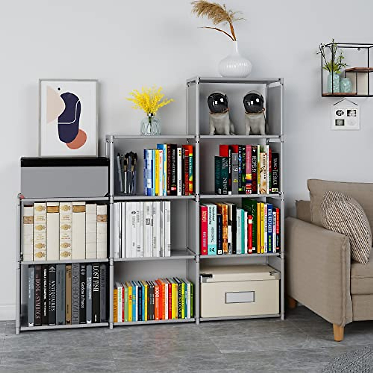 ACCSTORE Cube Storage, 9 Cubes Closet Storage Shelf,DIY Wall Cabinet Bookshelf Plastic Square Storage Rack, Suitable for Bedroom, Living Room, Office,Kitchen, Warehouse (Grey)