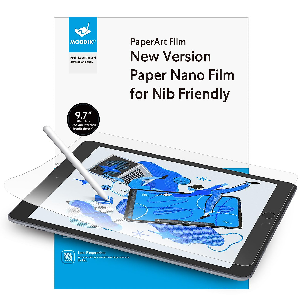 MOBDIK [2 Pack Paper Screen Protector Compatible with iPad 6th/5th Generation 9.7 inch, Crafted for Natural Writing, Anti Glare with Easy Installation Kit, Compatible with iPad 9.7&iPad Pro 9.7