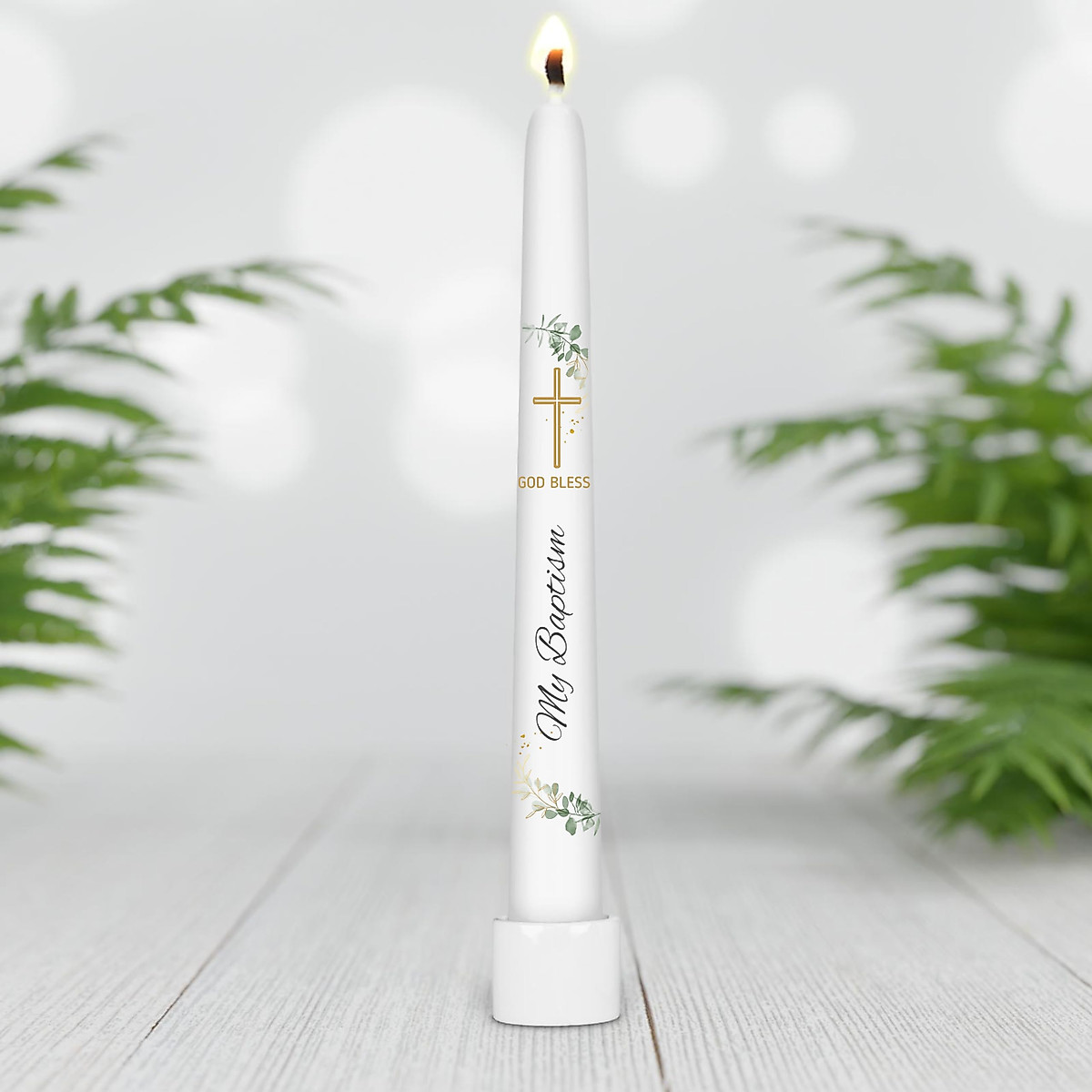 Baptism Taper Candle, Unique Taper Candles, Unscented White Premium Wax, Great for Religious Celebration, Christening, Confirmation, Special Events or Gift, Velas de Bautizo (Baptism)