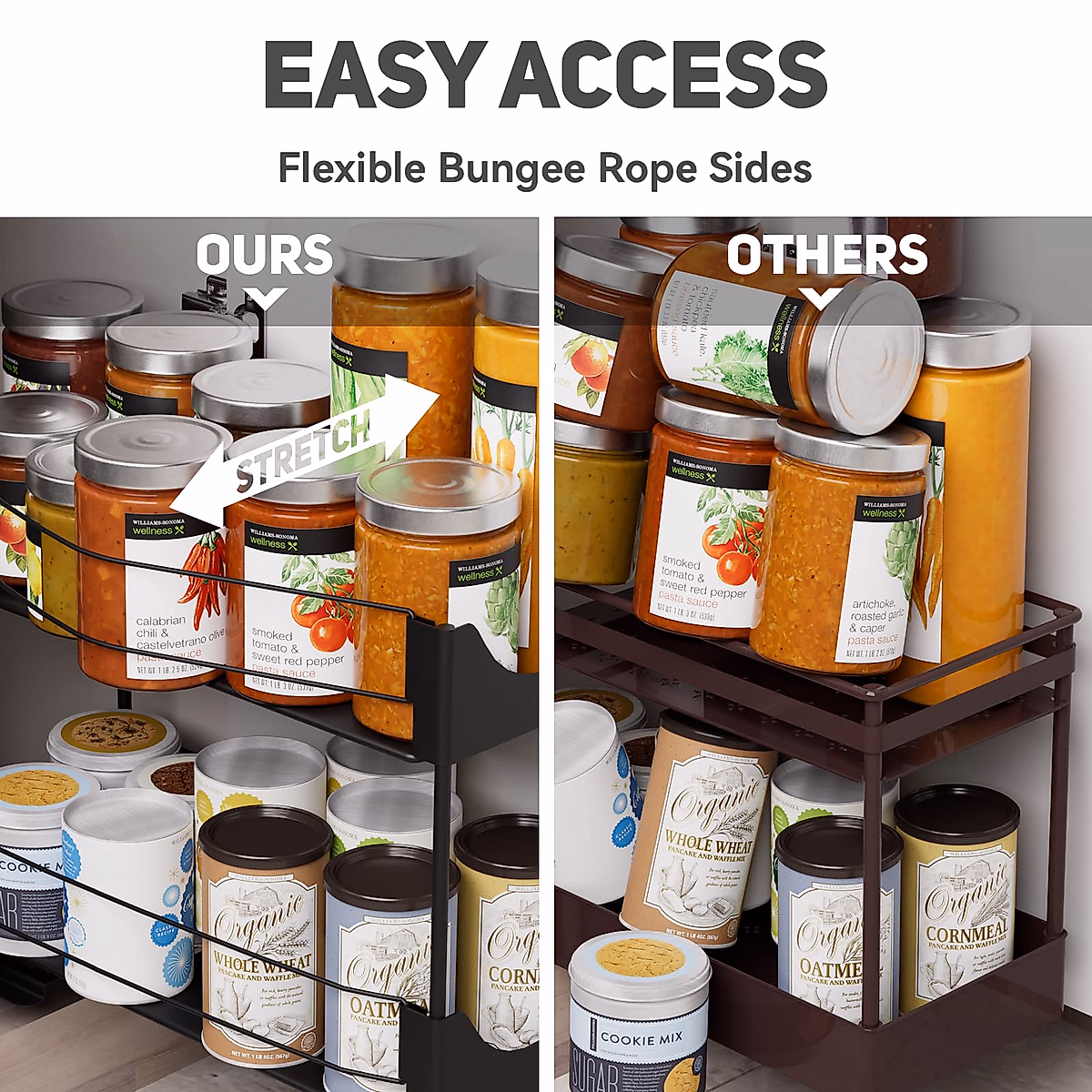 Amazer Pull Out Spice Rack Organizer for Cabinet, Slide Out Spice Rack Organizer for Cabinet, 2-Tier Spice Rack for Kitchen, Adjustable Sides, Narrow Spice Organizer, 4" W x 11" D x 9" H