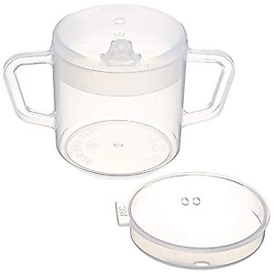 Sammons Preston Independence Two-Handled Cup, For Hot or Cold Beverages, Translucent Polypropylene with Two Lids, BPA Free Mug, 8 Ounces