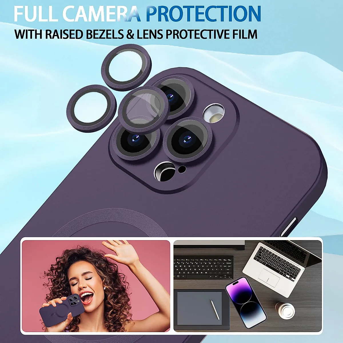 Womdakon Magnetic Case for iPhone 14 Pro Max Phone Case for Women, [Adaptation with Magsafe] Matte Luxury Soft Metallic Luster Design for iPhone 14 Pro Max 6.7'' with Camera Protector-Purple