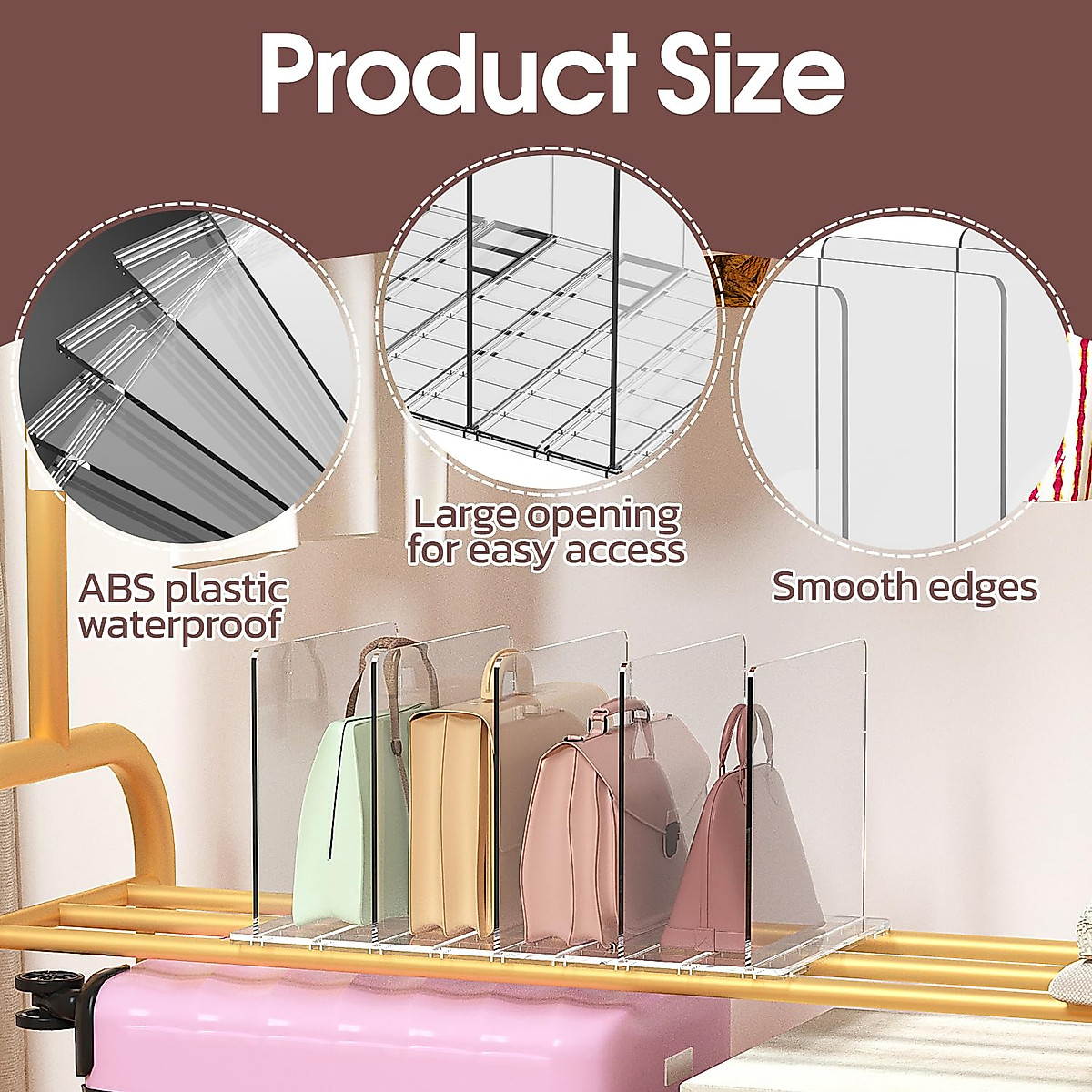 Purse Organizer for Closet,Adjustable Shelf Divider for Closet, Clear Purse Organizers for Closet Bookshelf Separator Dividers in Bedroom, Office (CLEAR, 5LAYER)