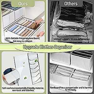 TouYinger Clothes Drawer Organizer, Closet Storage Organizers, Build-in PP Board 7 Grids Clothes Storage Organizers for Leggings, T-shirts, Sock, Ties, Scarves(2 Packs)