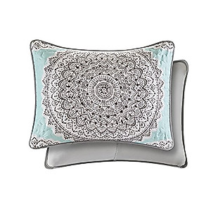 Comfort Spaces Reversible Quilt Set - Vermicelli Stitching Bohemian Design, All Season, Lightweight, Coverlet Bedspread Bedding, Shams, Twin/Twin XL(66"x90") Adele Aqua Medallion 2 Piece