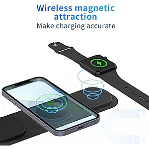 Kocybt 3 in 1 Magnetic Wireless Charger,Foldable Wireless Charger Pad Compatible for 13/13 Pro/13 Pro Max/13 Mini, 12/12 Pro/12 Pro Max/12 Mini, iWatch,AirPods 3/2/Pro,(Adapter Not Included) (Black)