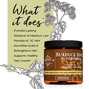 Qhemet Biologics Burdock Root Butter Cream - Leave-In Moisturizer for Low Porosity Hair - Helps Soften and Smooth Dry, Brittle Edges - Conditioning Botanicals to Nourish Scalp (8.5 oz)