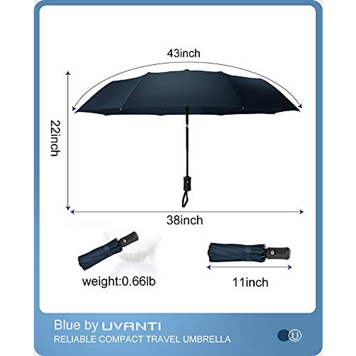 UVANTI Compact Travel Umbrella - Pocket Portable Small Mini Folding Windproof umbrella - Car Backpack Purse Automatic Umbrellas for Rain