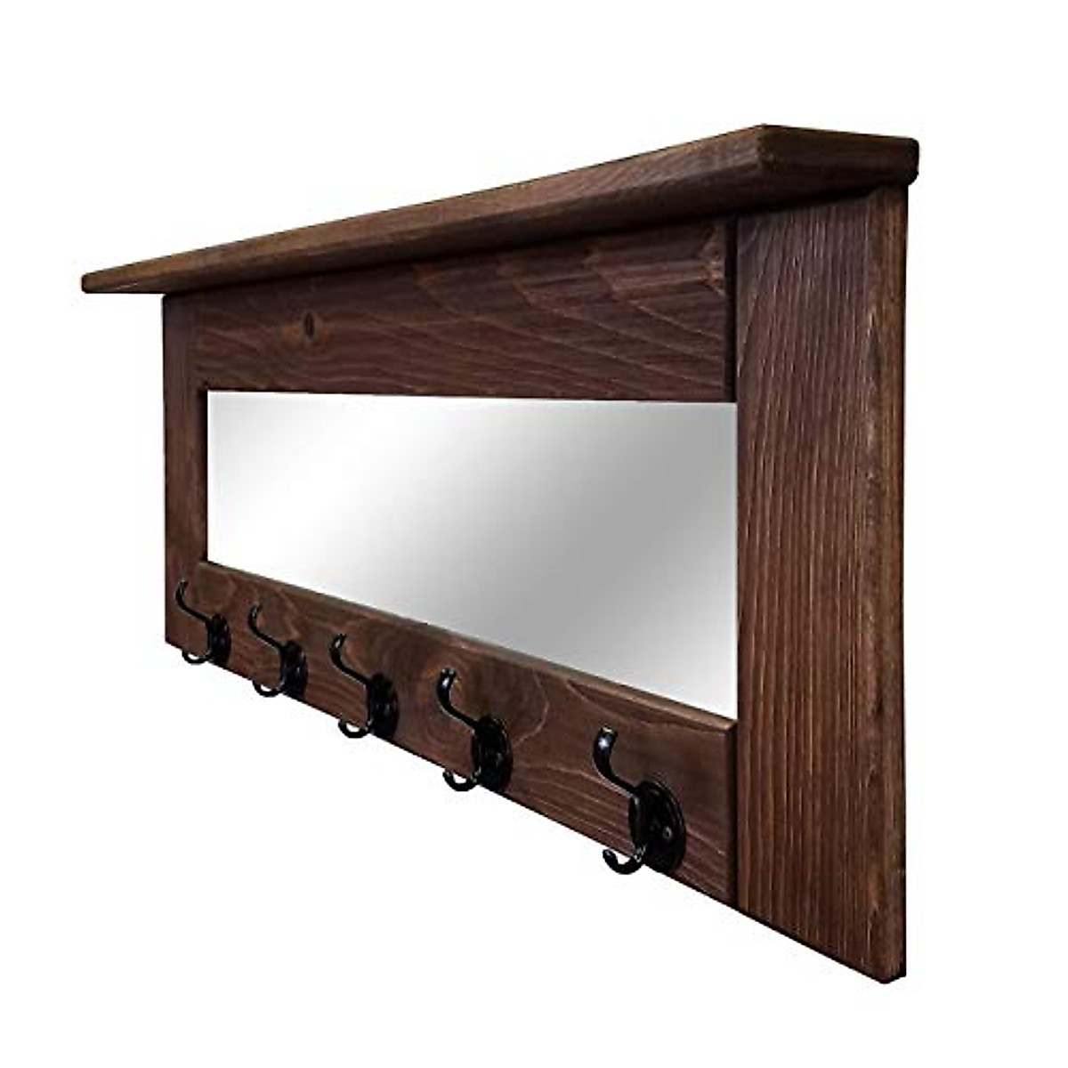 Oxford Farmhouse Wall Hook Coat Rack with Mirror & Shelf, Towel Hook, Purse Hook, Rustic Hook, Key Hooks - 20 Colors, Special Walnut