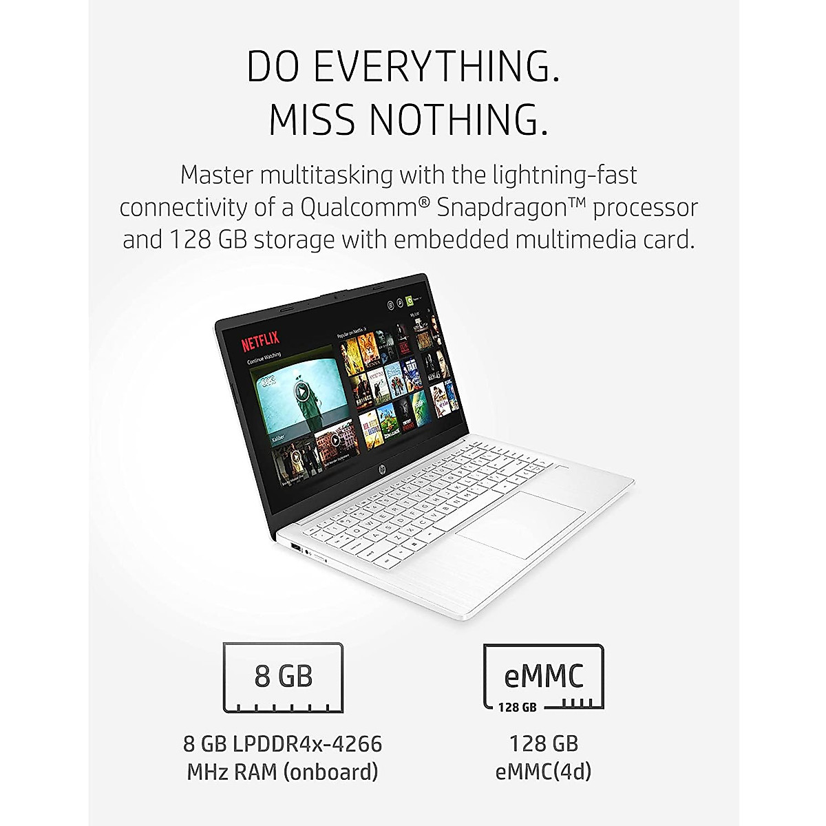 HP Touch 14 Slim Laptop in Silver Qualcomm 8-Core up to 2.55 GHz 8GB RAM 128GB SSD 14in Full HD LCD Webcam WiFi Fingerprint Reader Windows 11 iSlik Pen (14-ED00-Renewed)