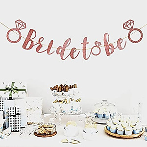 Bride to Be Banner - Rose Gold Glitter Bachelor Party Decoration with Diamond Ring Logo - Bachelorette Bridal Engagement Party Decoration Supplies