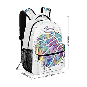 XIUCOO Basketball Watercolor Art Backpack Personalized Name Waterproof for Boys Girls Gift