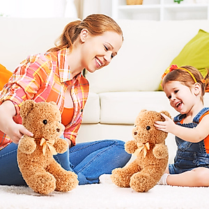 HyDren 18 Pcs Bear Stuffed Animals Bulk 12 Inch Soft Plush Bears Doll Small Stuffed Bear Toy with Bows for Girl Boy Baby Shower Christmas Birthday Decor Gift Party Favors (Light Brown)