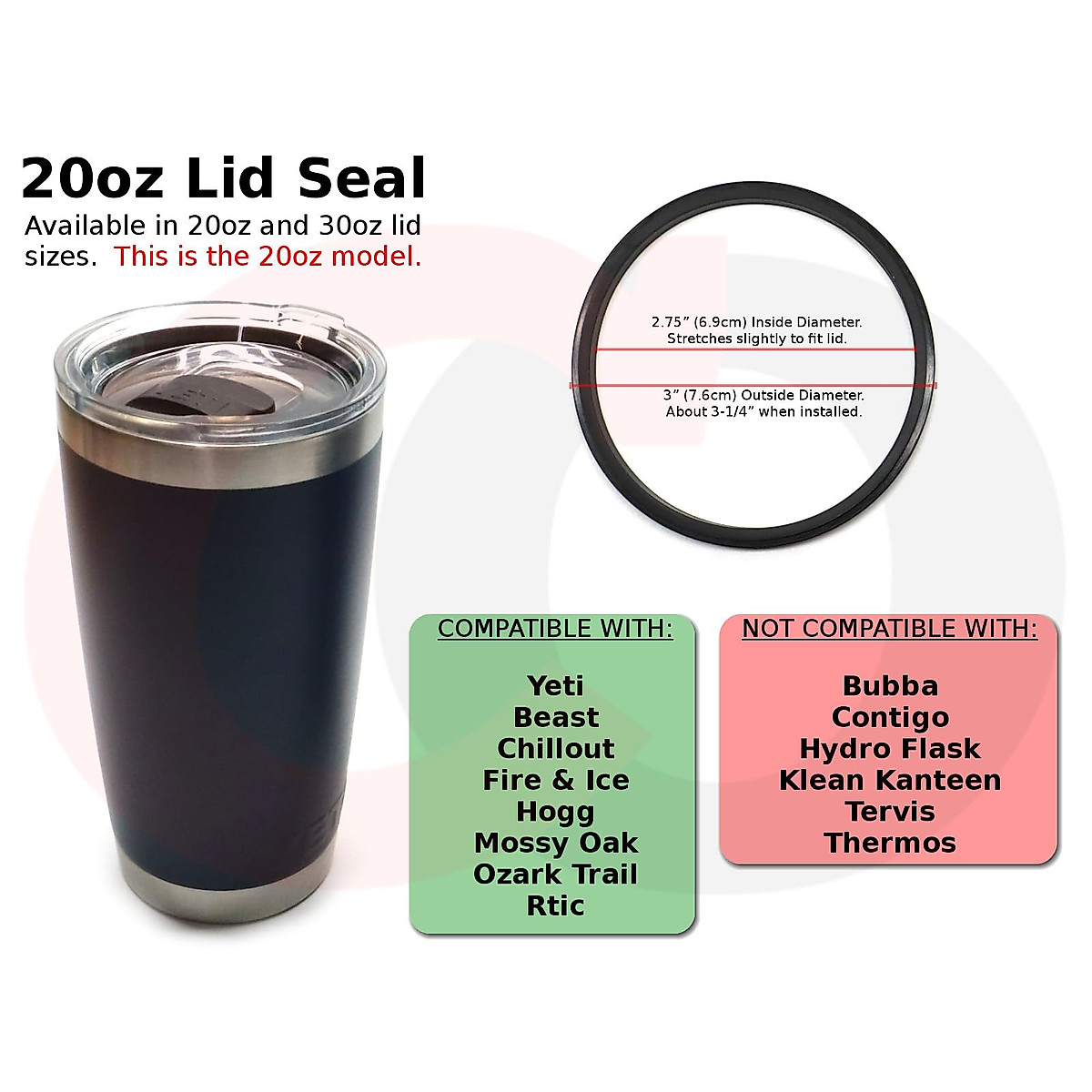 Captain O-Ring – Replacement Lid Seal Gaskets for Yeti Stainless Steel Insulated Tumbler Mugs (3 Pack) [20 oz Lid Size]