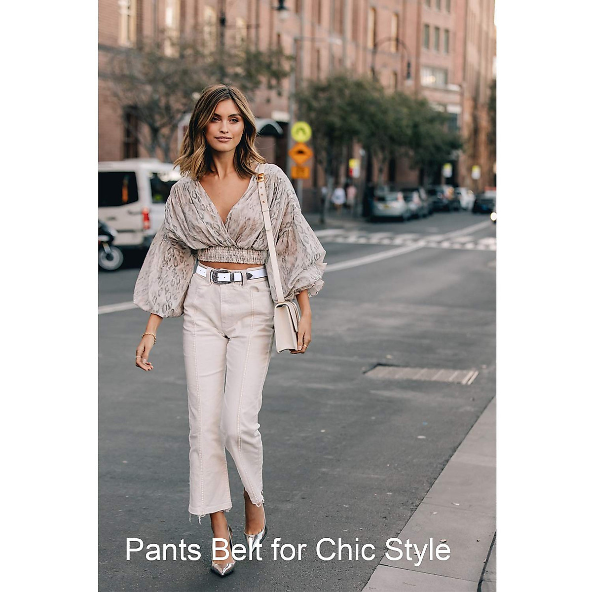 WERFORU Women Leather Belt for Jeans Pants Ladies Black Belt for Dress with Western Silver Buckle, White,Small(Length 39.3 Inches, Suit for waist size 23"-26")-